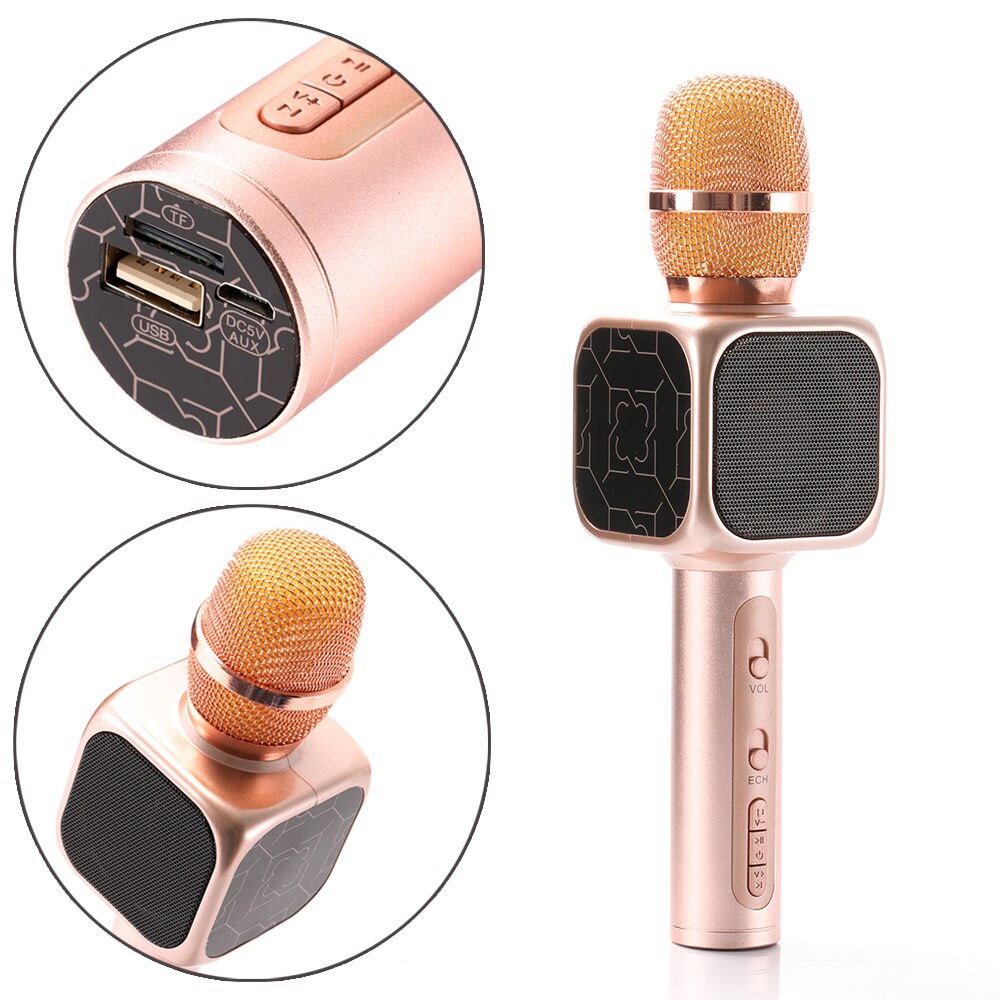 Microfon tip wireless cu sistem karaoke si functie Bluetooth, boxe ...
