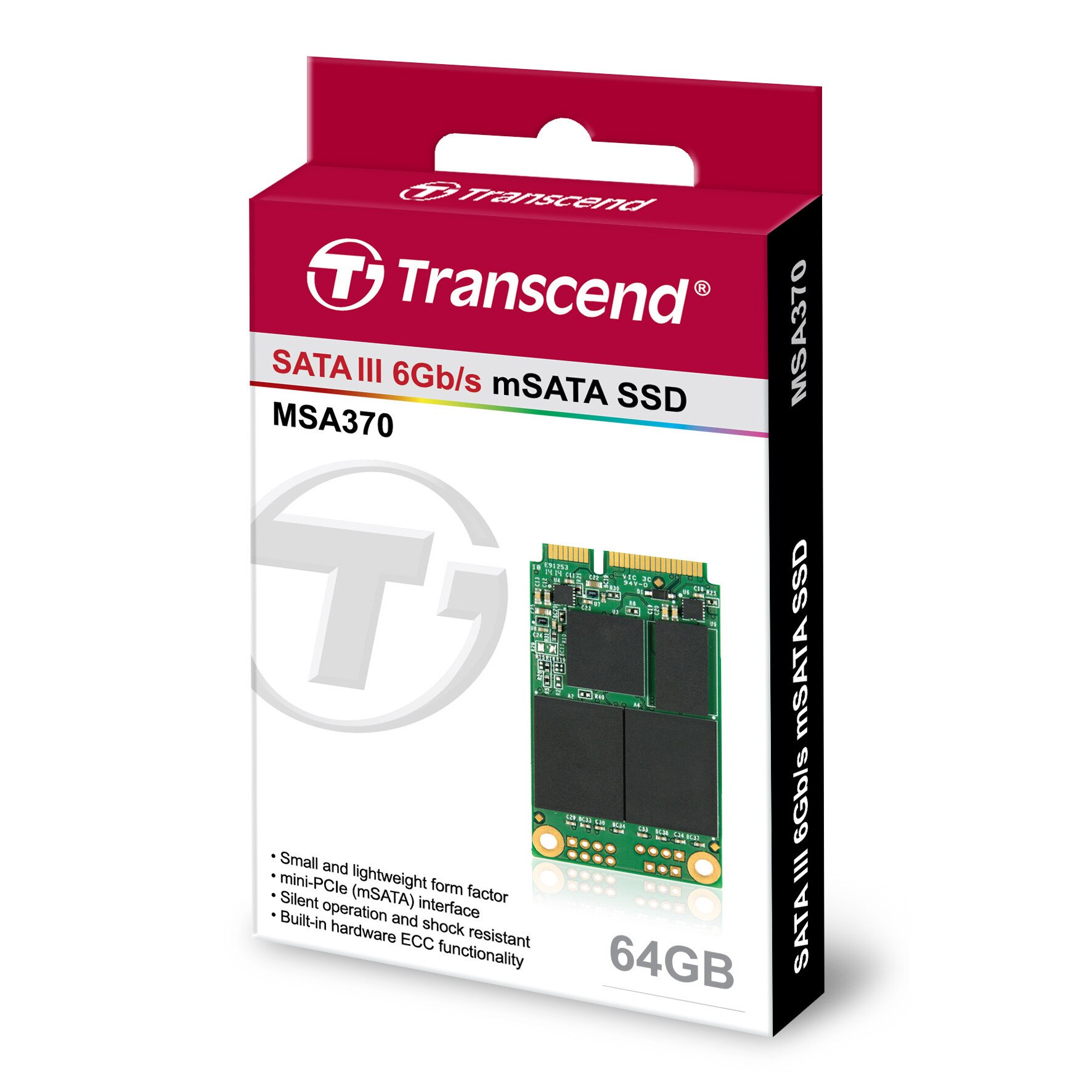 Solid-State Drive (SSD) Твърд диск Transcend 64GB mSATA(50.8 X 29.85mm) SSD SATA3, Micron 16nm ...