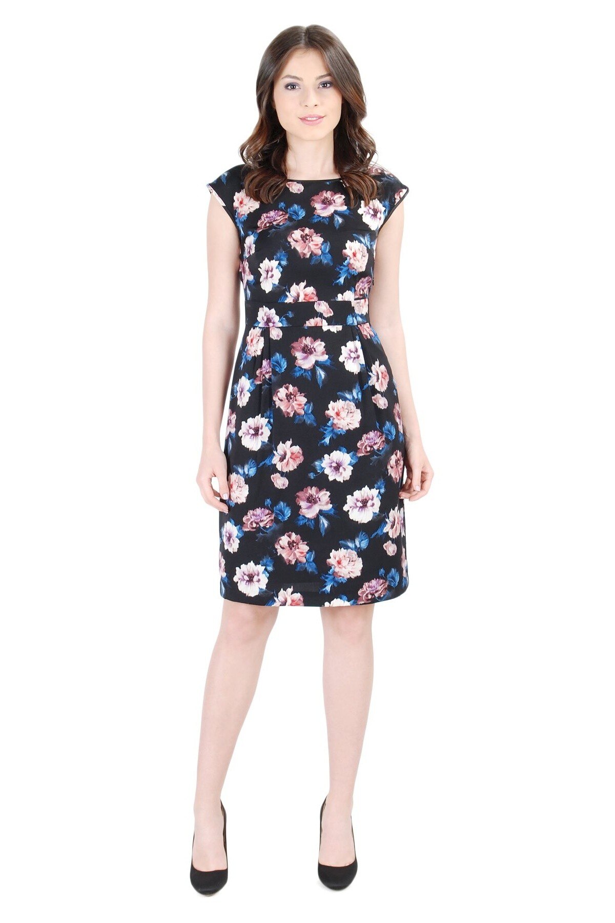 Rochie casual YOKKO RGL-2UN din voal imprimat, Negru, 46 - eMAG.ro