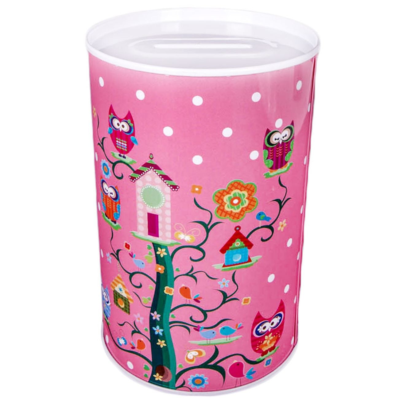 Pusculita Metalica Cilindrica Roz Desene Bufnite Colorate - eMAG.ro