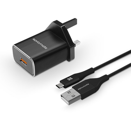 Kit incarcator retea + cablu USB-C, PROMATE ChargeMate-QC3, priza UK ...