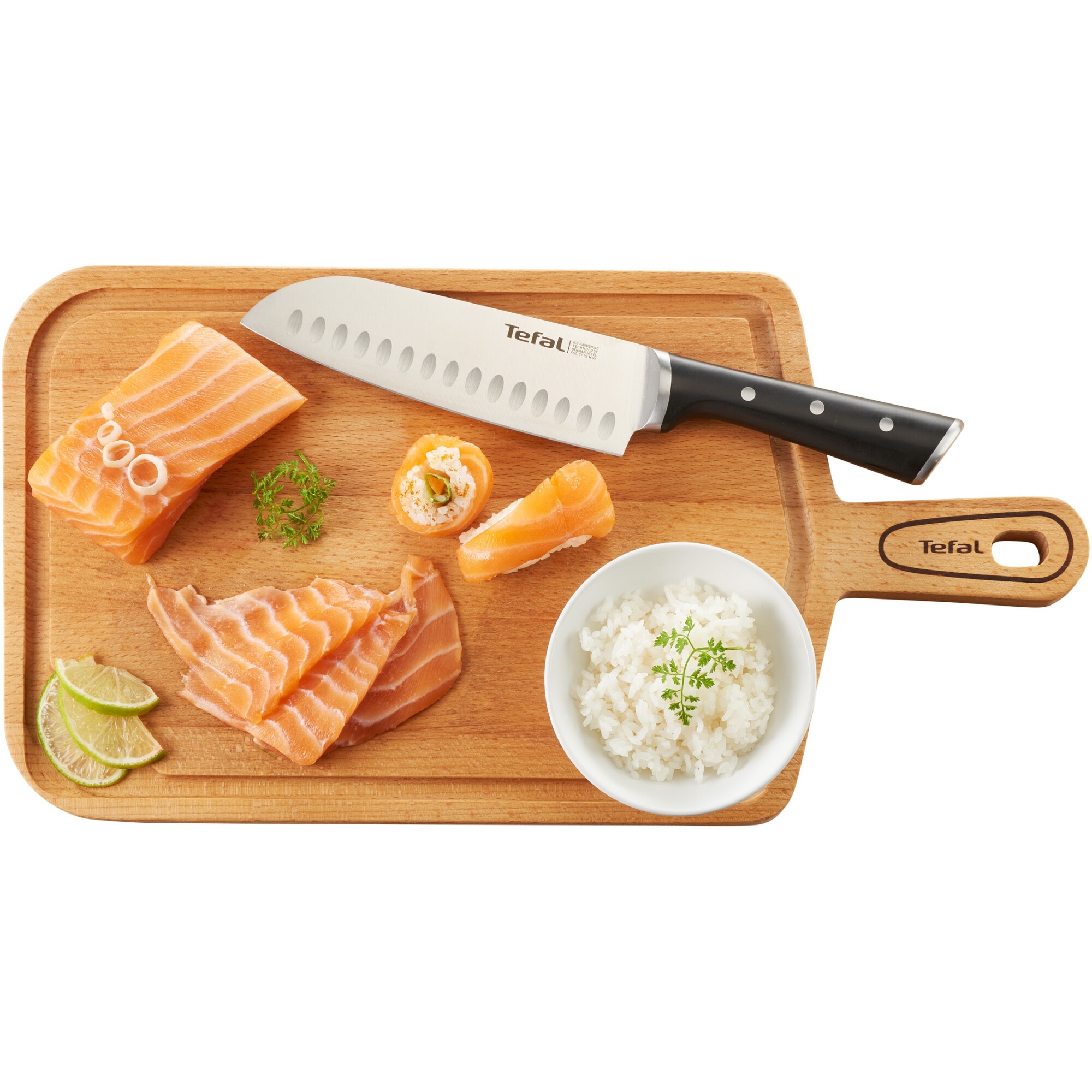 Cutit Santoku Tefal Ice Force, lama 18 cm, inox, maner plastic ...