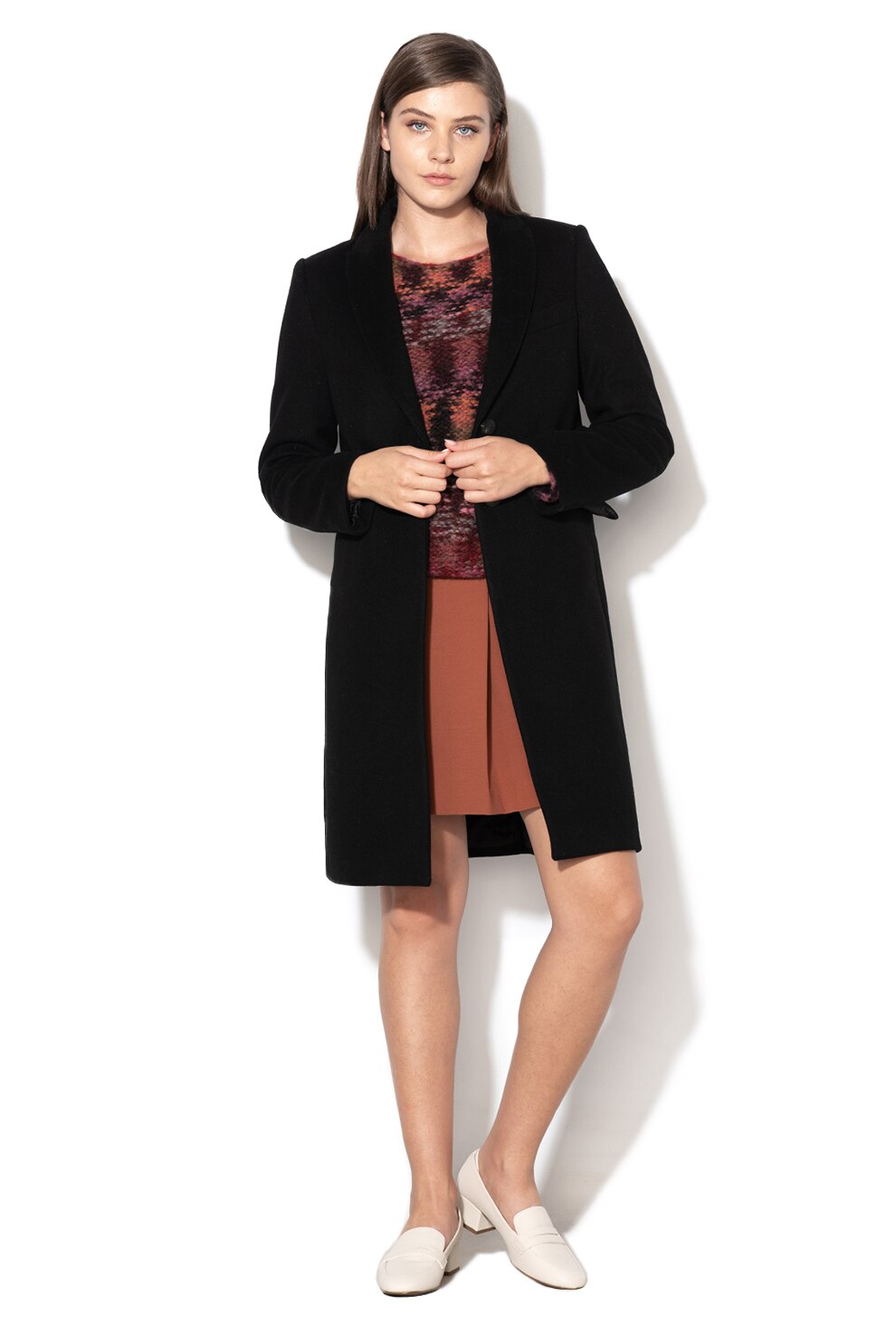 United Colors of Benetton, Haina din amestec de lana cu revere, Negru ...