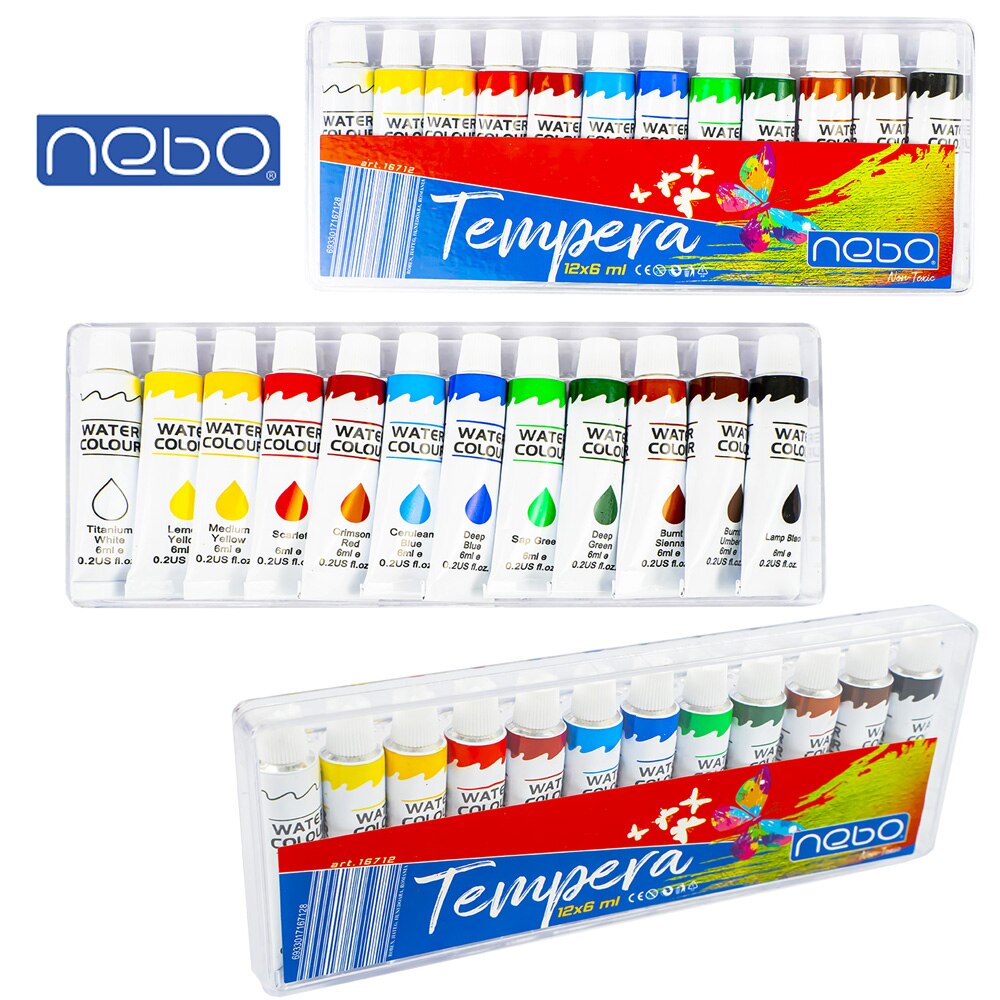 Acuarele color Tempera NEBO set 12 culori 6 ml - eMAG.ro