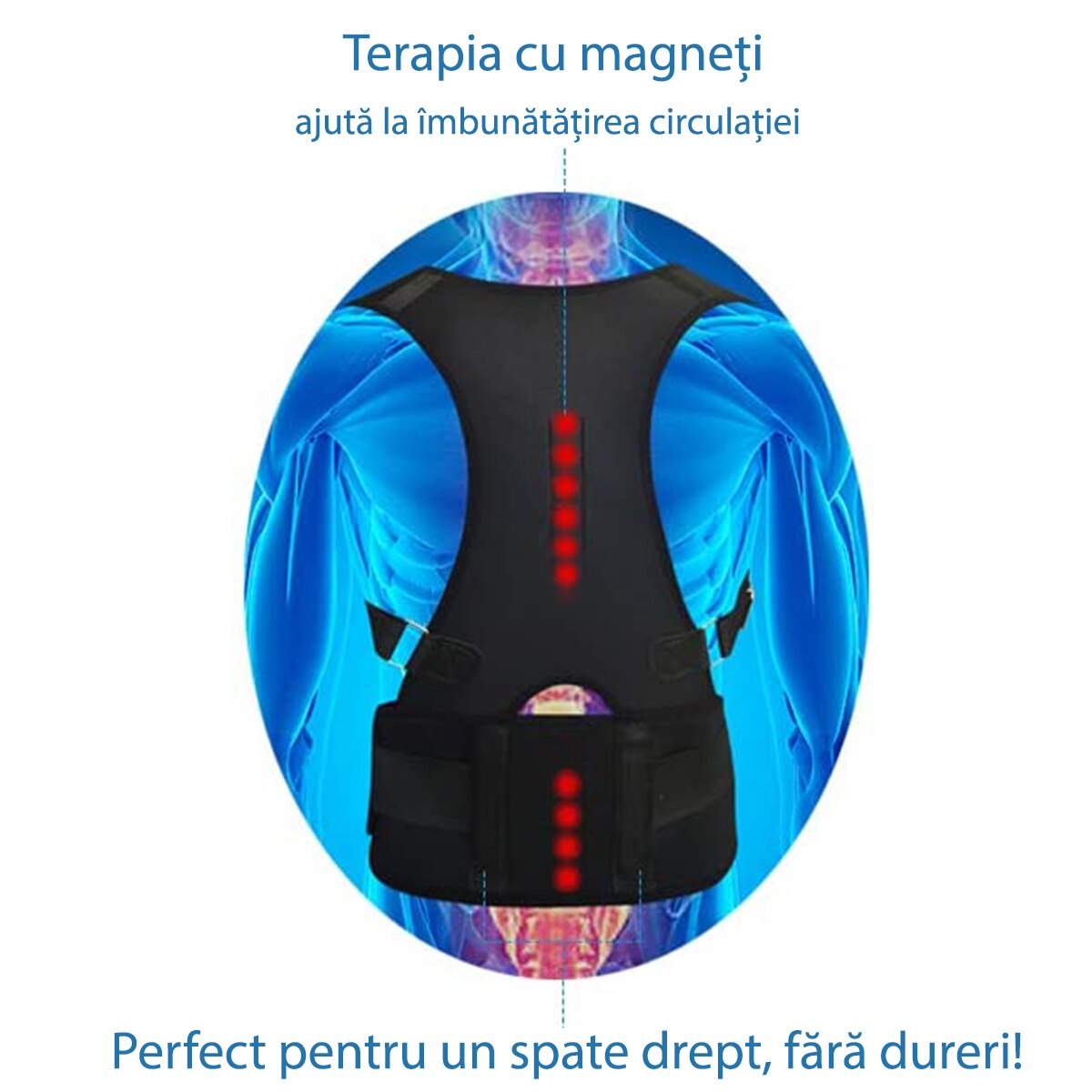 Suport corector pentru spate cu 10 magneti, unisex, negru, marimea S ...