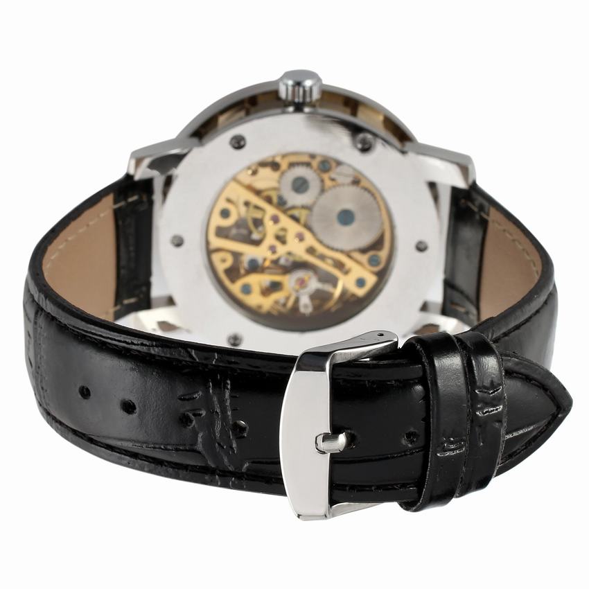 Мъжки часовник Winner Златен скелет Черна кожена каишка Автоматично