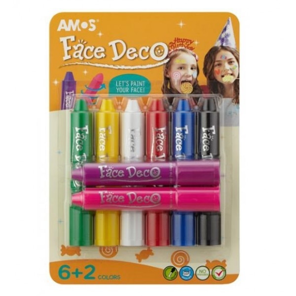 Face Deco AMOS Happy Birthday 6+2 culori/set - eMAG.ro