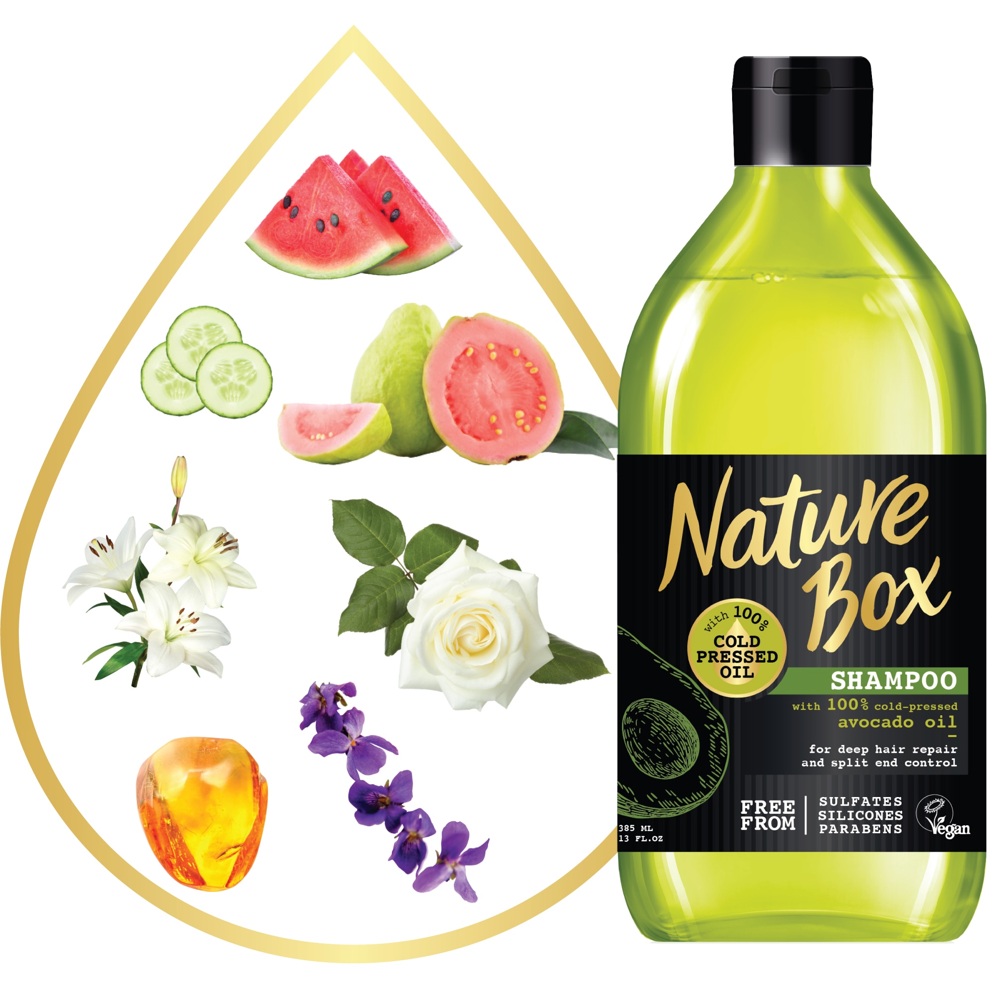 Nature Box sampon, Avokádó a regenerált hajért, 385 ml - eMAG.hu