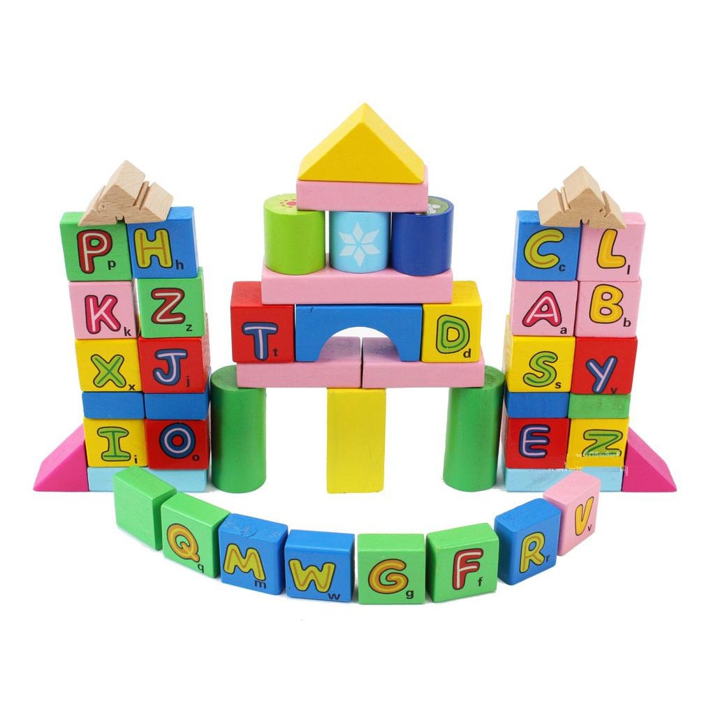 Cutie educativa cuburi de construit din lemn colorate cu litere - eMAG.ro
