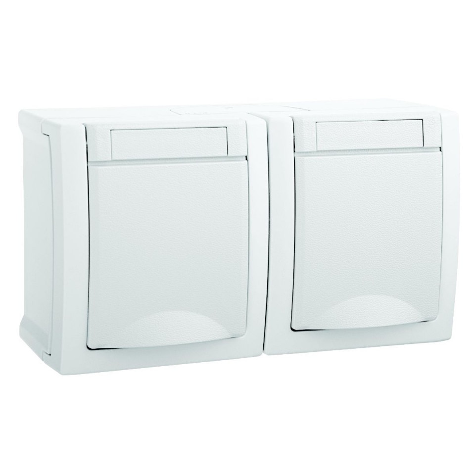 Priza dubla cu impamantare IP54 Pacific Panasonic, PT, alb - eMAG.ro