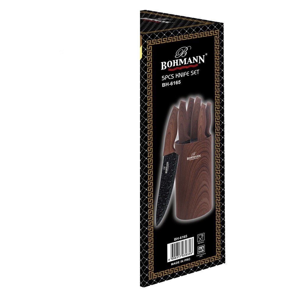 Set de cutite 6 piese bohmann, stant rotund, acoperire Marmura, Maro ...