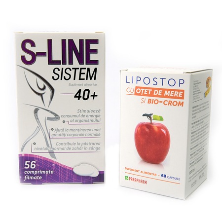 Pachet arderea grasimilor, Lipostop Cu Otet de Mere 60 capsule + S-Line ...