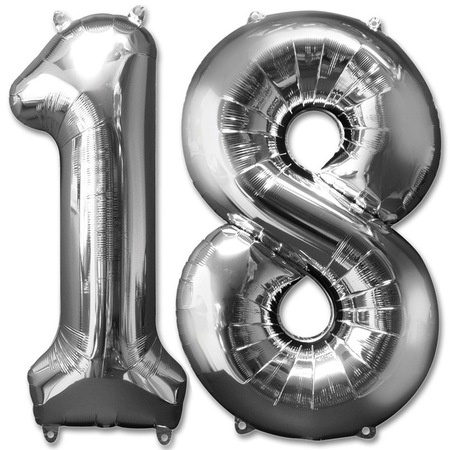 Balon folie cifra 18 argintiu, 100cm - cadou 10 baloane petrece 30cm si ...