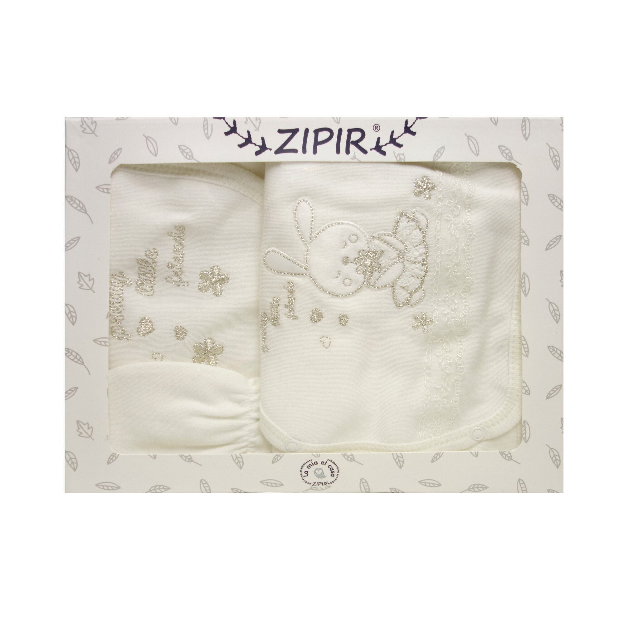 Set haine copii, bebelusi, 0-3 luni, 5 piese, alb cu iepuras, Zipir ...