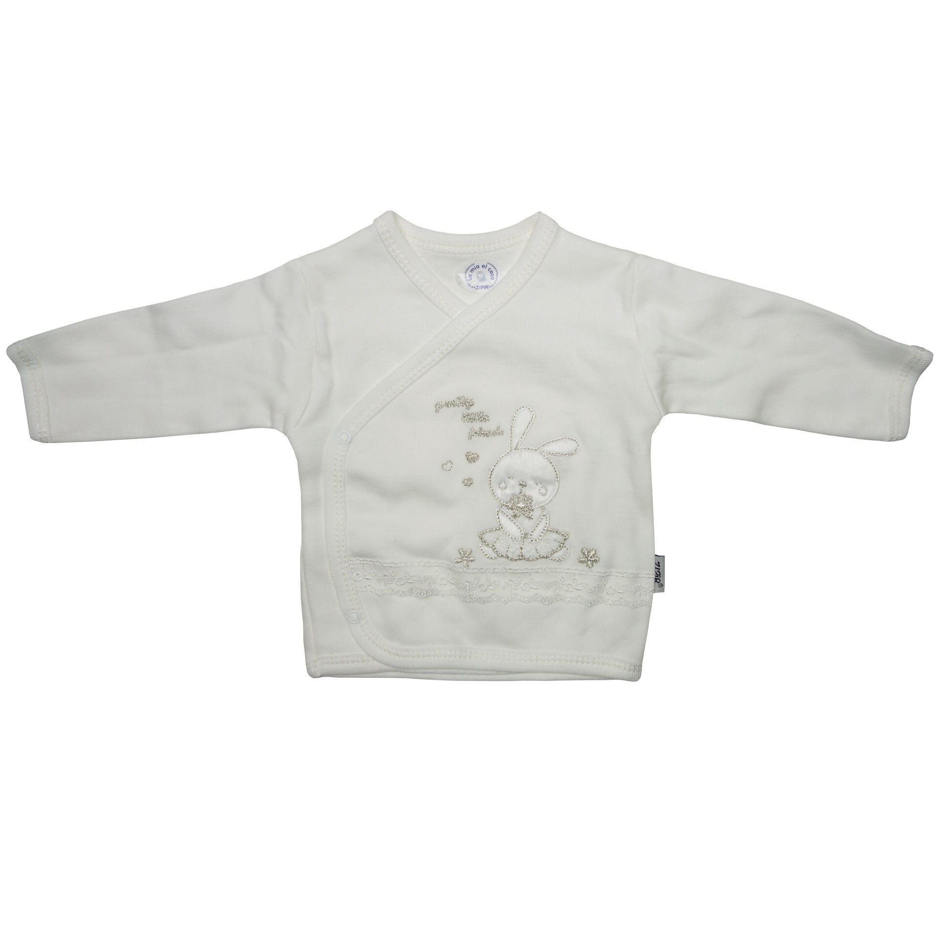 Set haine copii, bebelusi, 0-3 luni, 5 piese, alb cu iepuras, Zipir ...