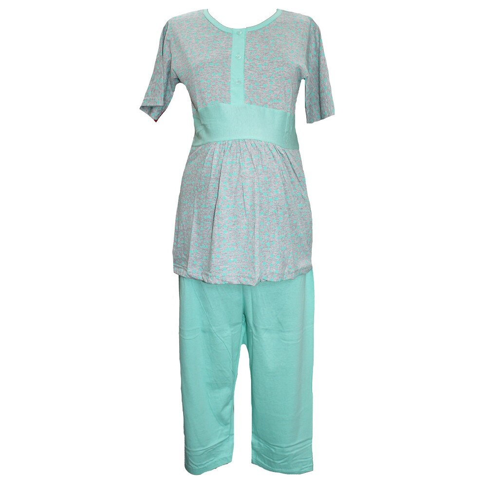 Pijama alaptat, pantalon 3/4, inimioare verzi, XL - eMAG.ro