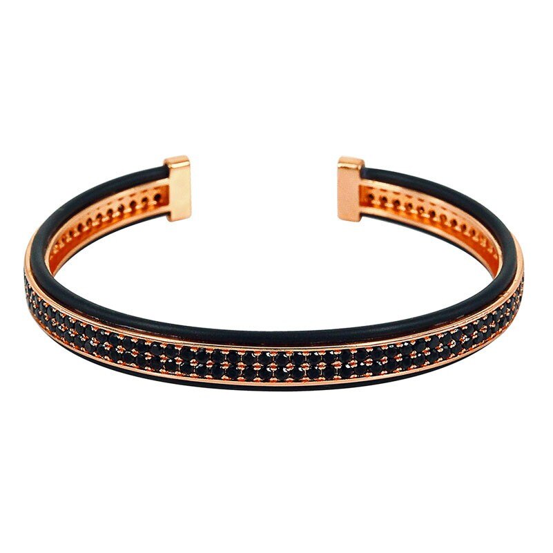 Bratara Brooks Bangle,Auriu Rose,Flexibila,Cristale Zirconiu Negru ...