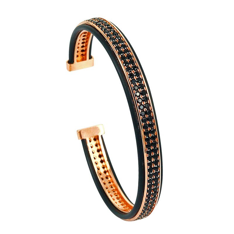 Bratara Brooks Bangle,Auriu Rose,Flexibila,Cristale Zirconiu Negru ...