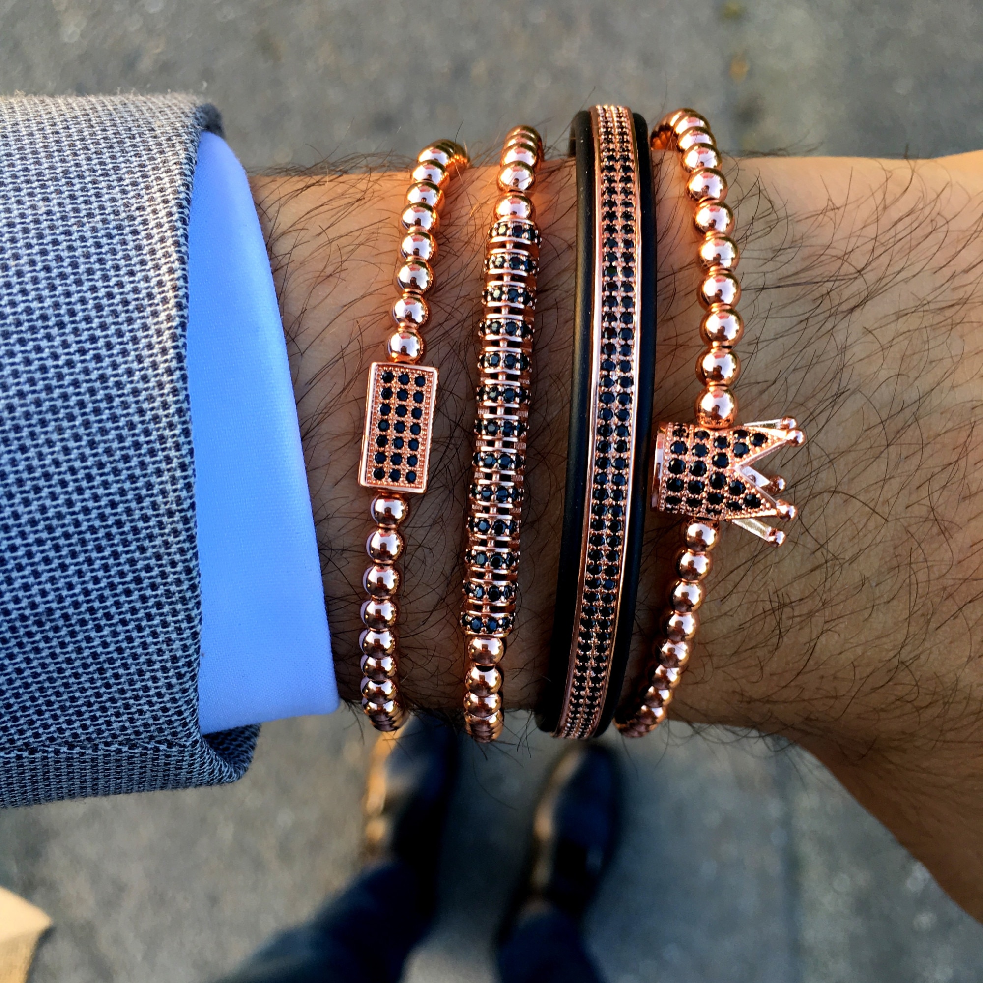 Bratara Brooks Bangle,Auriu Rose,Flexibila,Cristale Zirconiu Negru ...