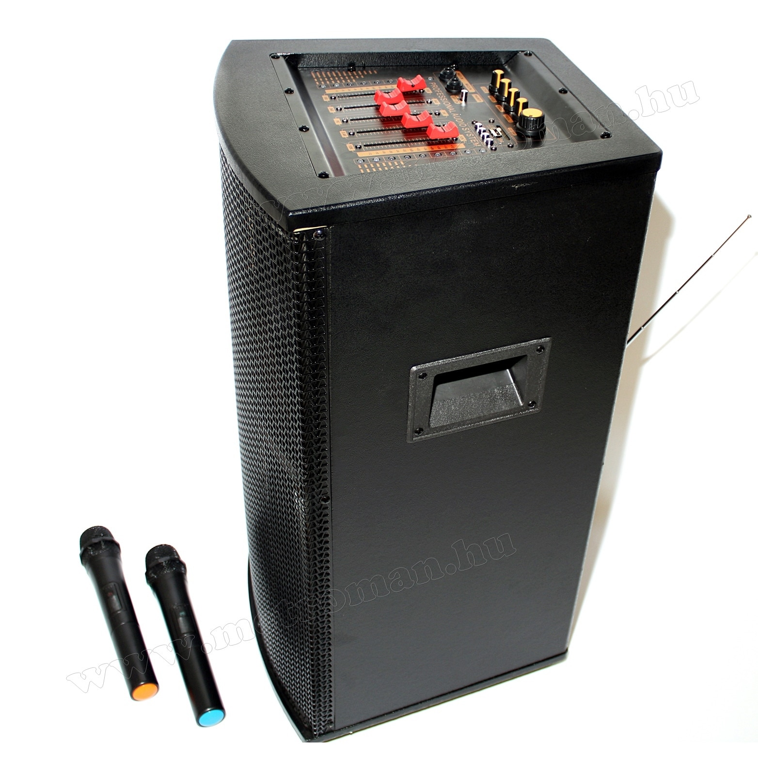 Boxa Activa Portabila cu Mixer, 5 benzi grafice, 2 Microfoane Wireless ...