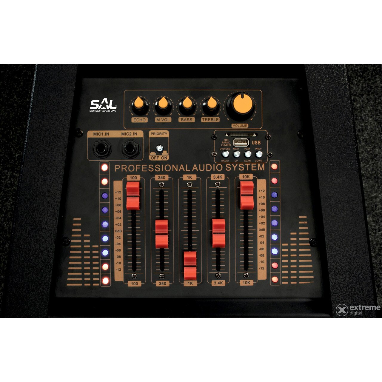 Boxa Activa Portabila cu Mixer, 5 benzi grafice, 2 Microfoane Wireless ...