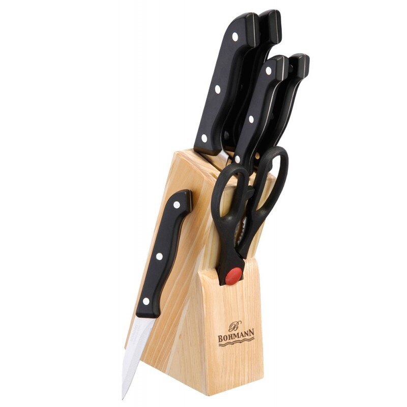 Set cutite 6 piese cu suport lemn, bohmann, maner plastic - eMAG.ro