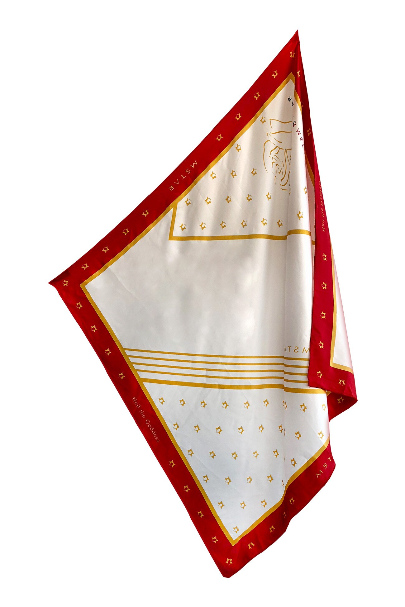 Esarfa, Mstar Hail the Goddess red & gold, matase, alba cu auriu, 90 x ...