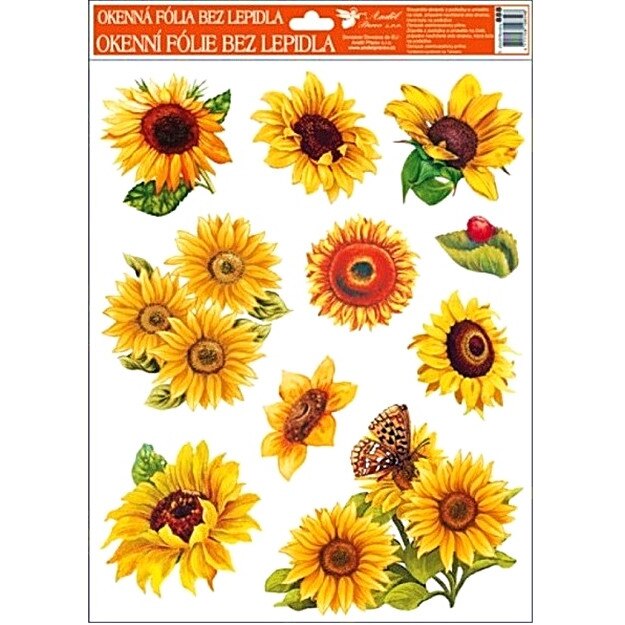 Sticker pentru geam, fluture si floarea soarelui, 30 x 38 cm, W5444.4 ...