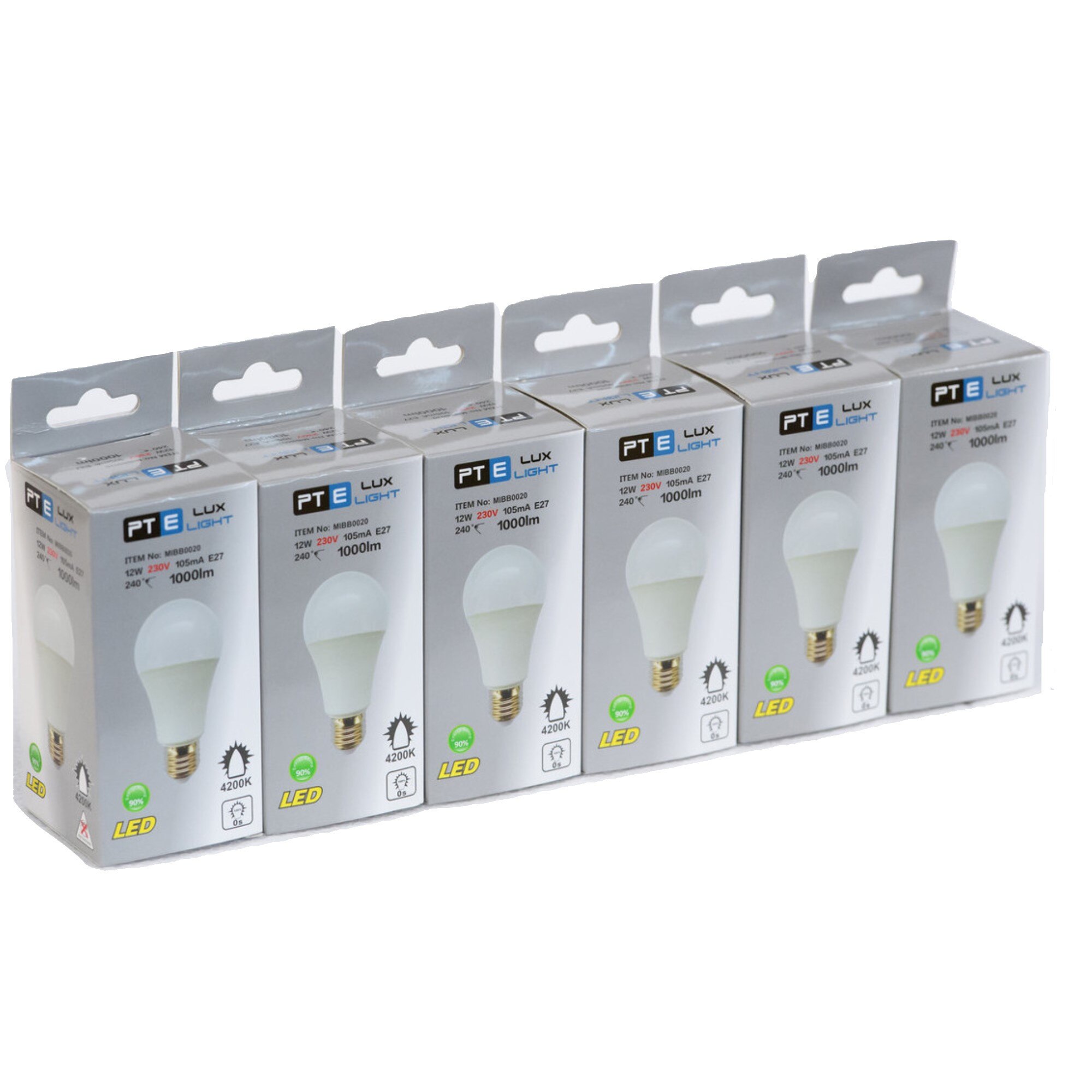 Комплект LED Крушки РТЕ LUX LIGHT Е27, 12W, 4200К Неутрална светлина, 6 ...