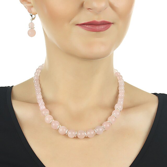 Set cuart roz, de dama, Ambra Bijuterii - eMAG.ro