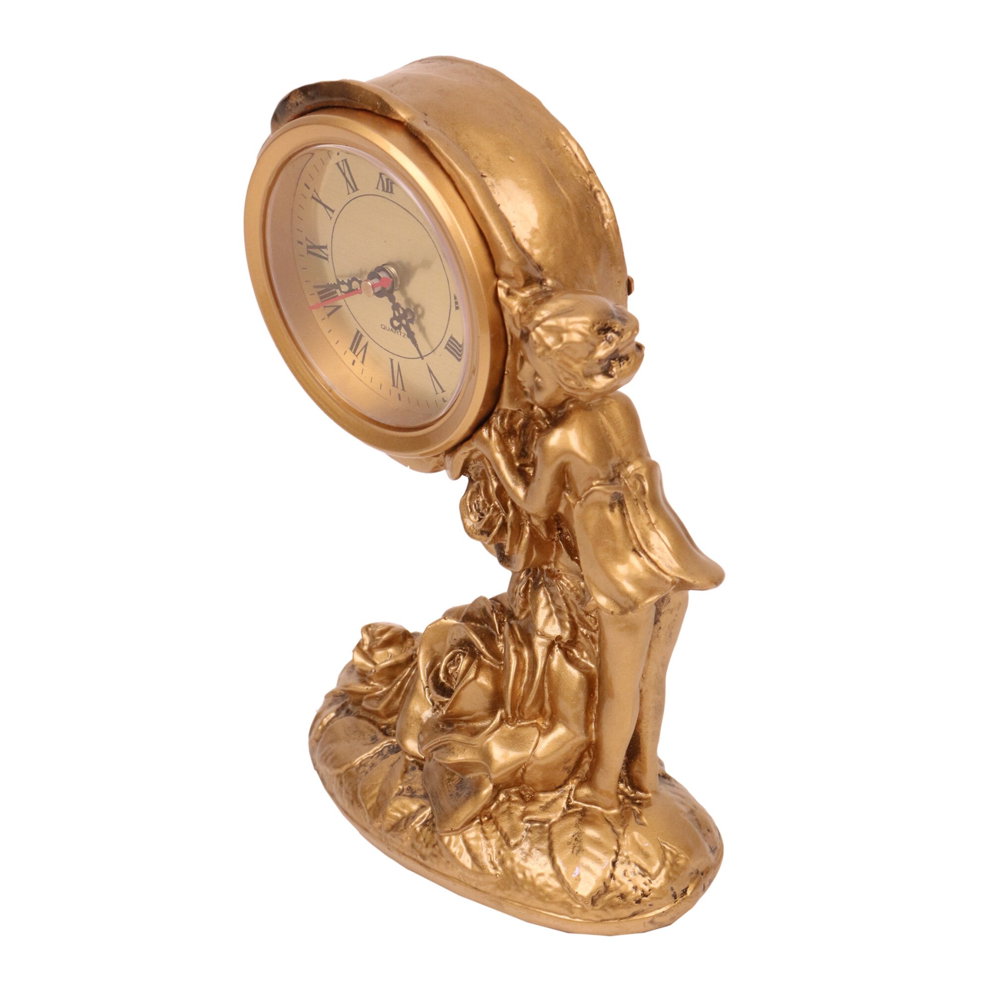 Statueta decorativa din rasina, cu Ceas incorporat, Auriu, 24 cm - eMAG.ro