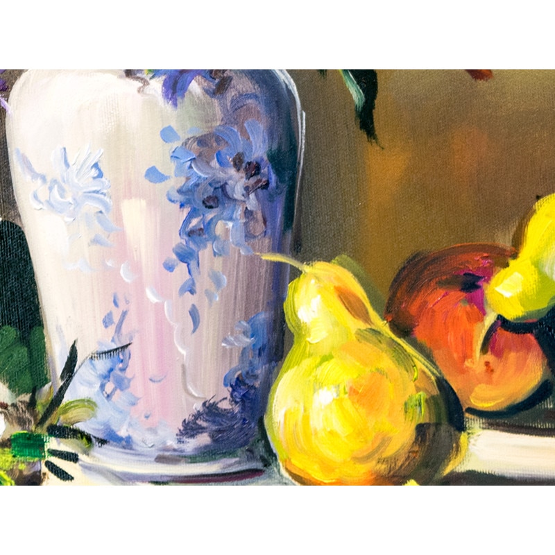 Tablou pictat manual - Natura statica cu fructe - pictura 70x50cm ulei ...