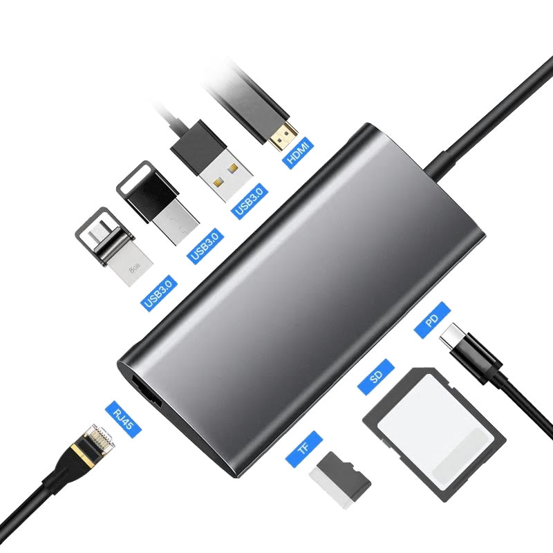 Hub USB Type-C Card Reader cu port HDMI, RJ24 si 3 porturi USB 3.0 ...