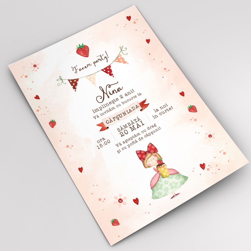 Invitatie de petrecere copii Strawberry Darling, Zizula Cards ...