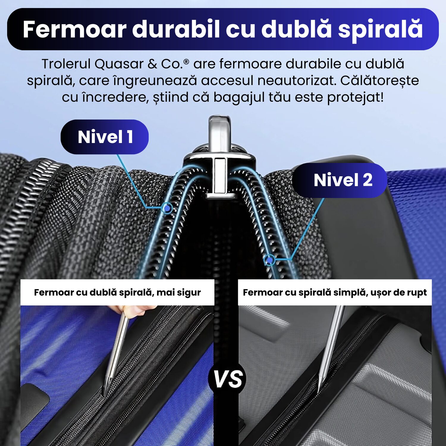 Troler cabina avion Quasar & Co.®, 55x36x20cm, bagaj de mana, valiza cu ...