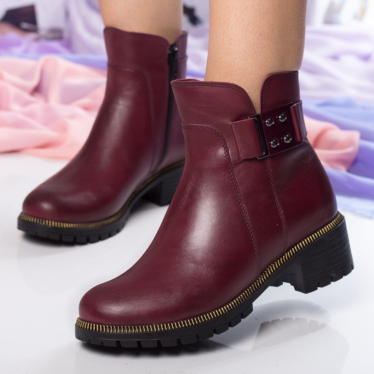 Ghete dama Piele Loreta visinii, 41, Visiniu, Piele naturala - eMAG.ro