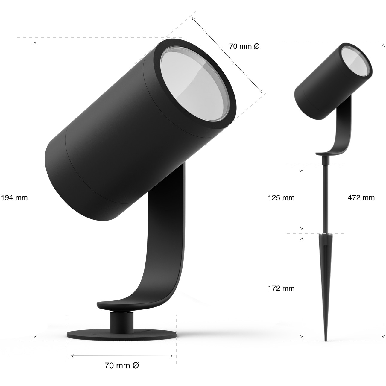 Proiector LED RGB exterior Philips HUE Lily, unitate de baza, 8W, 640 ...