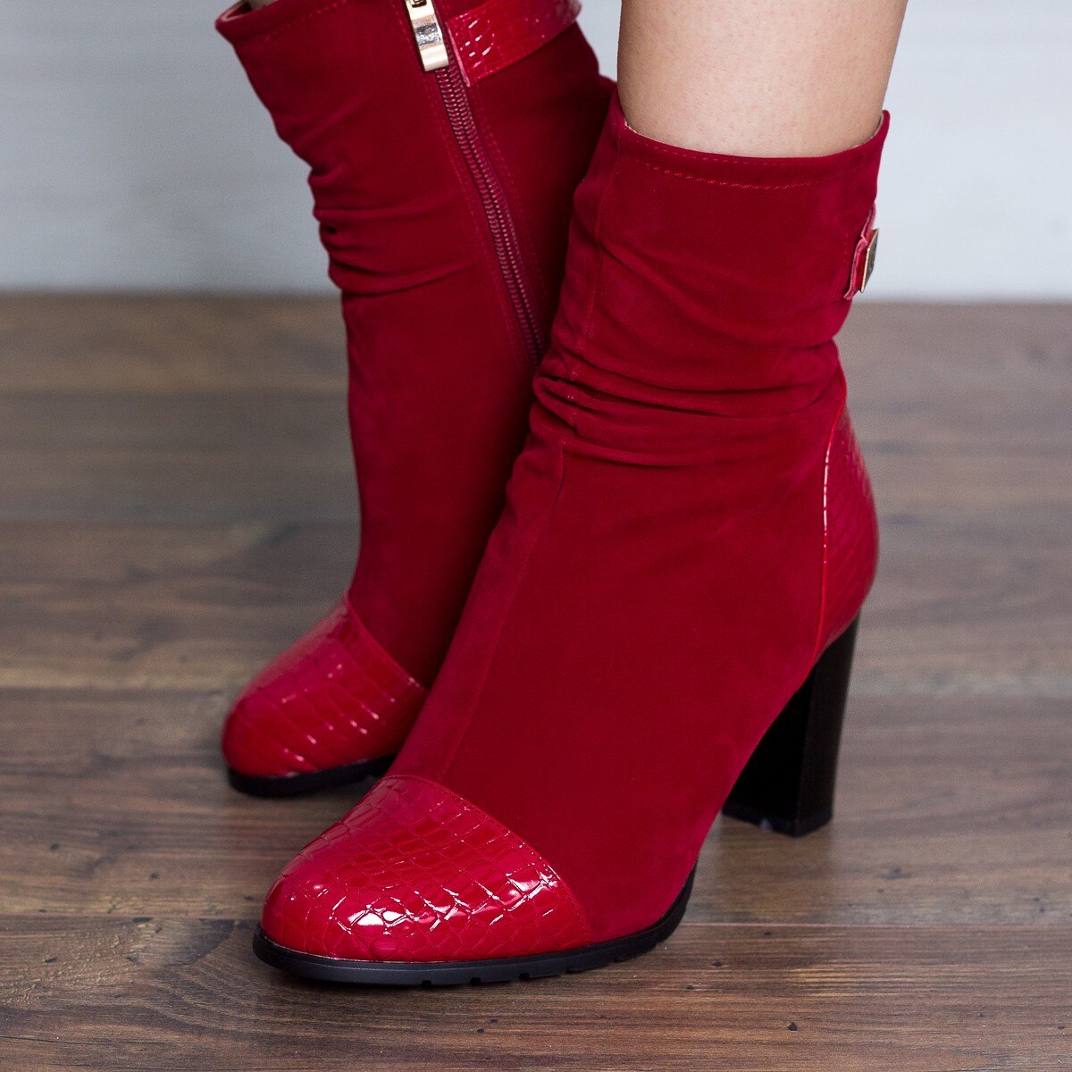 Botine dama Gertie rosii, 38, Rosu, Piele Ecologica - eMAG.ro