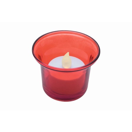 Candela cu LED in suport din sticla rosie, efect flacara reala, 3 V ...