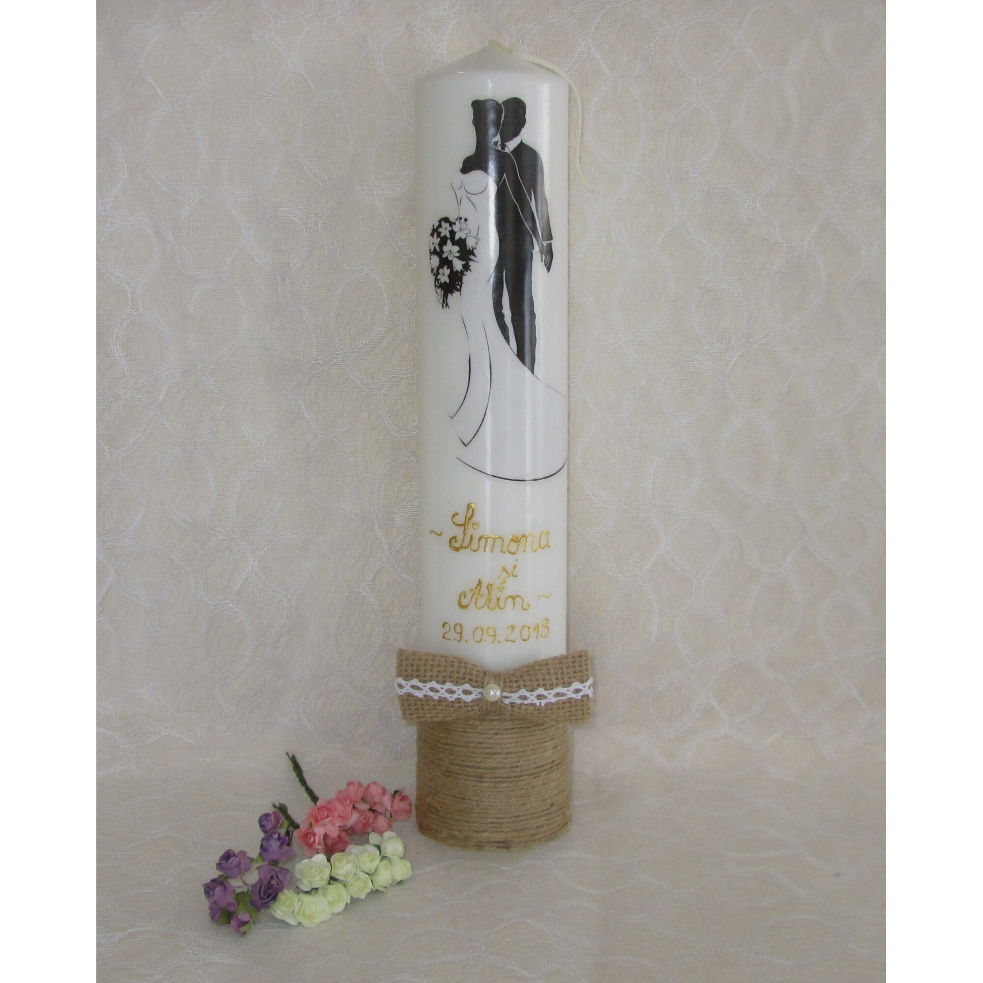 Lumanari Cununie set 2 bucati, model Rustic, Personalizate, diametru 7 ...