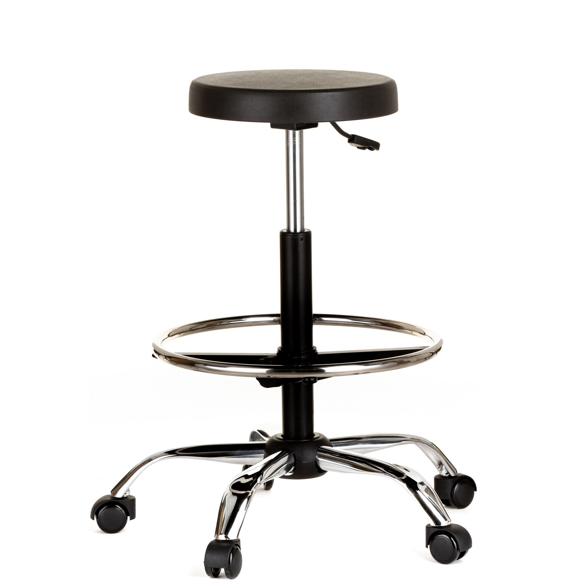 Scaun laborator QMOBILI 1290 EXT ROT CR Negru, suport picioare, sezut ...