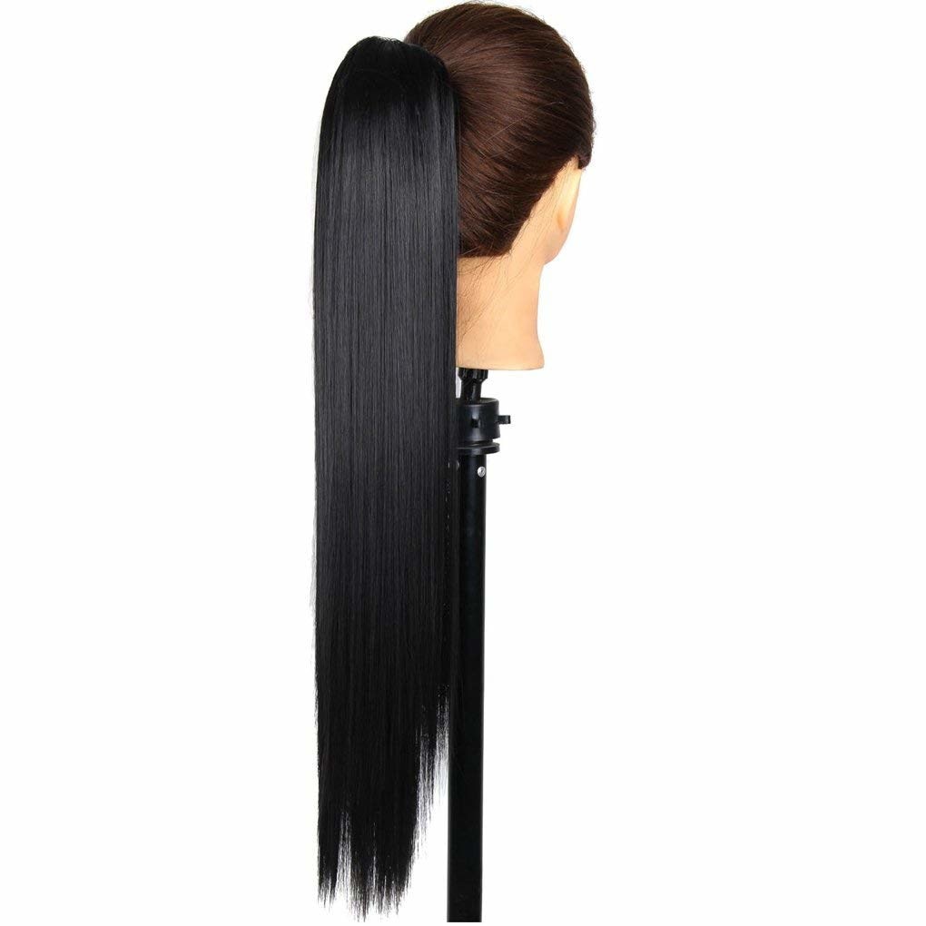 Extensie de par coada cu cleste, par lung drept 52 cm, Negru Intens ...