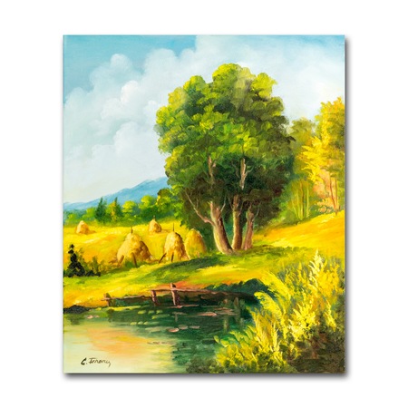 Tablou pictat manual - Peisaj cu capite de fan - pictura ulei pe panza ...