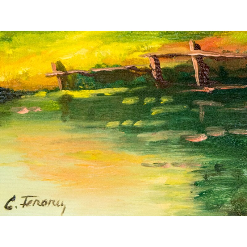 Tablou pictat manual - Peisaj cu capite de fan - pictura ulei pe panza ...