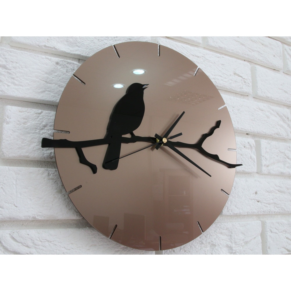 Ceas de perete model pasare, Sticla acrilica, 30 cm, Maro - eMAG.ro