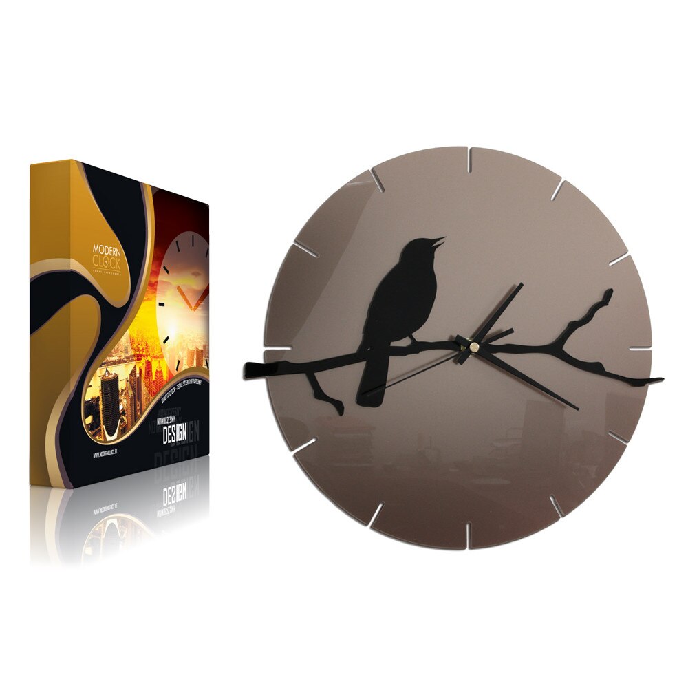 Ceas de perete model pasare, Sticla acrilica, 30 cm, Maro - eMAG.ro