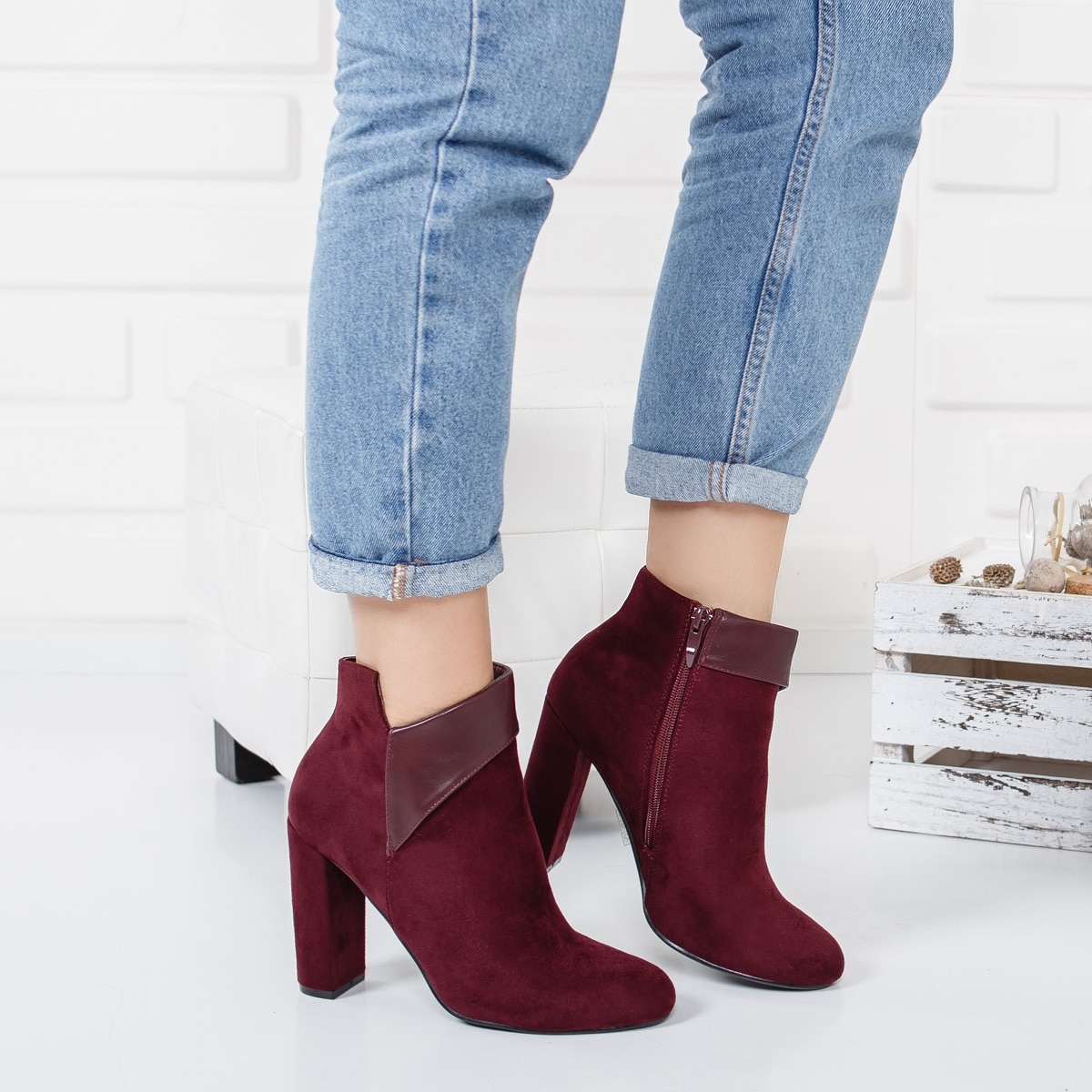 Botine Forlo visinii elegante, 36, Visiniu, Textil - eMAG.ro