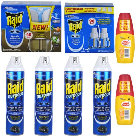 Pachet - 4 x Raid Outdoor Spray muste si tantari, 400ml + Raid, aparat ...