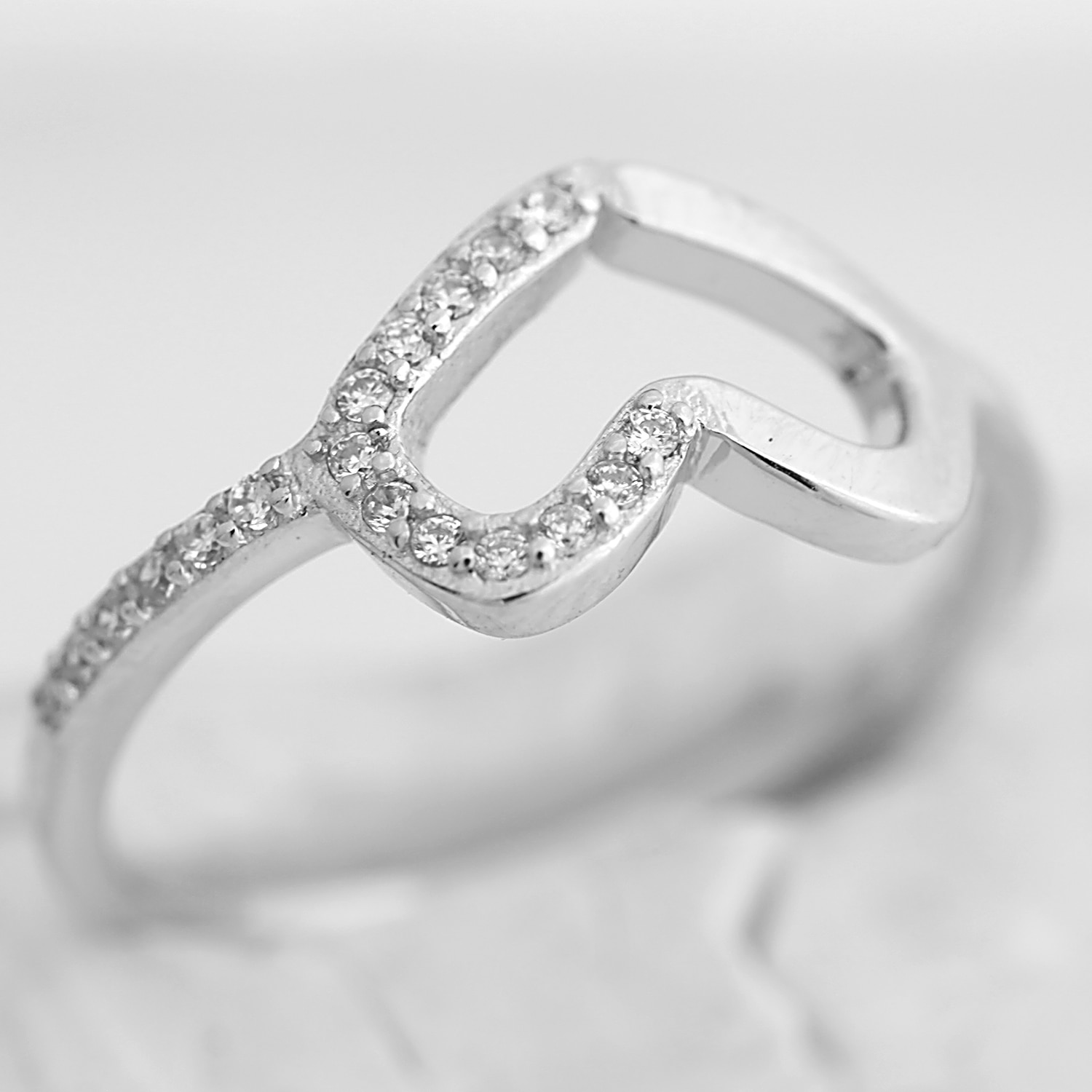 Inel Argint 925, Model Inima cu Pietre, Marimea 52 - eMAG.ro