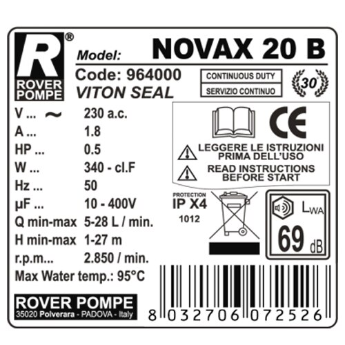 Pompa de transvazare Rover Novax 20 B, 340 W, 1700 l/h, temperatura ...